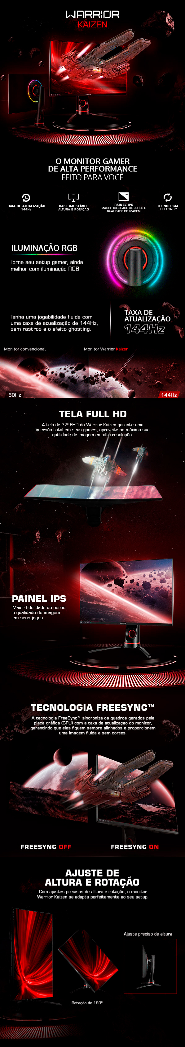 MONITOR GAMER KAIZEN 27 FHD IPS, PIVOT, AJ DE ALTURA, 144HZ, 1MS, RGB ...